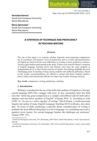 A Synthesis Of Technique And Proficiency In Teaching Writing | PDF