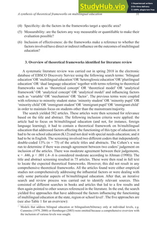 A Synthesis Of Theoretical Frameworks On Multilingual Education For ...