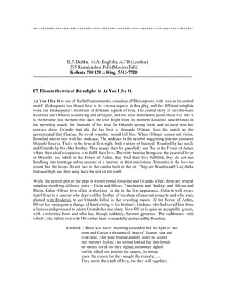 Issues on Shakespeare's As you like it | DOC | Comedy | Genres