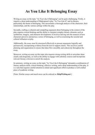 As You Like It Belonging Essay.pdf