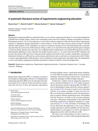 A Systematic Literature Review Of Requirements Engineering Education | PDF