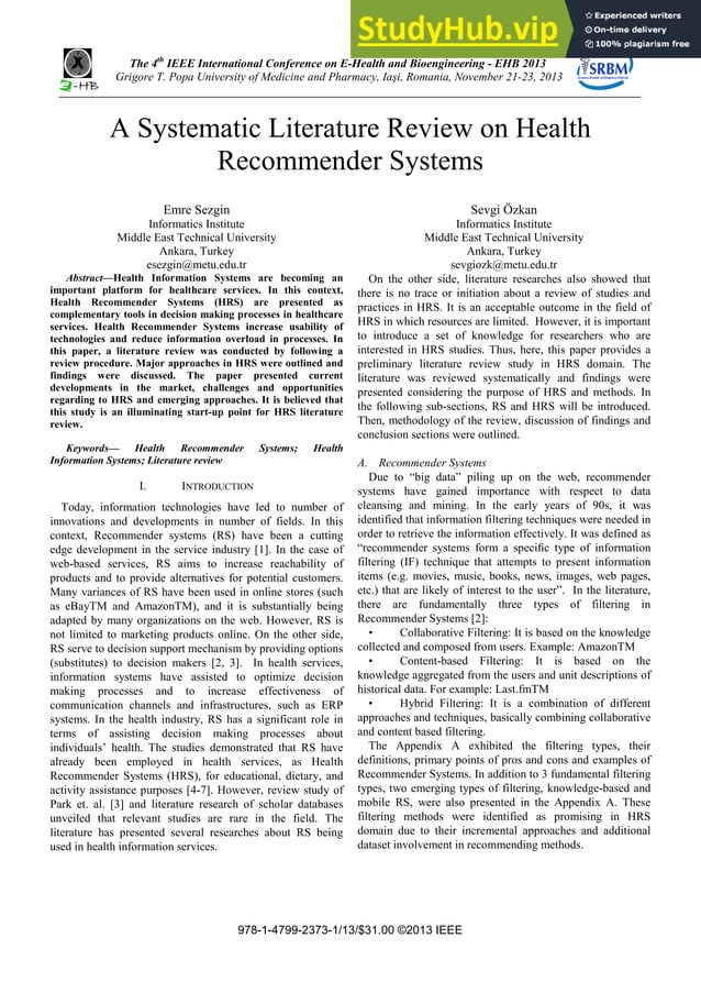 A Systematic Literature Review On Health Recommender Systems | PDF | Internet | Computing