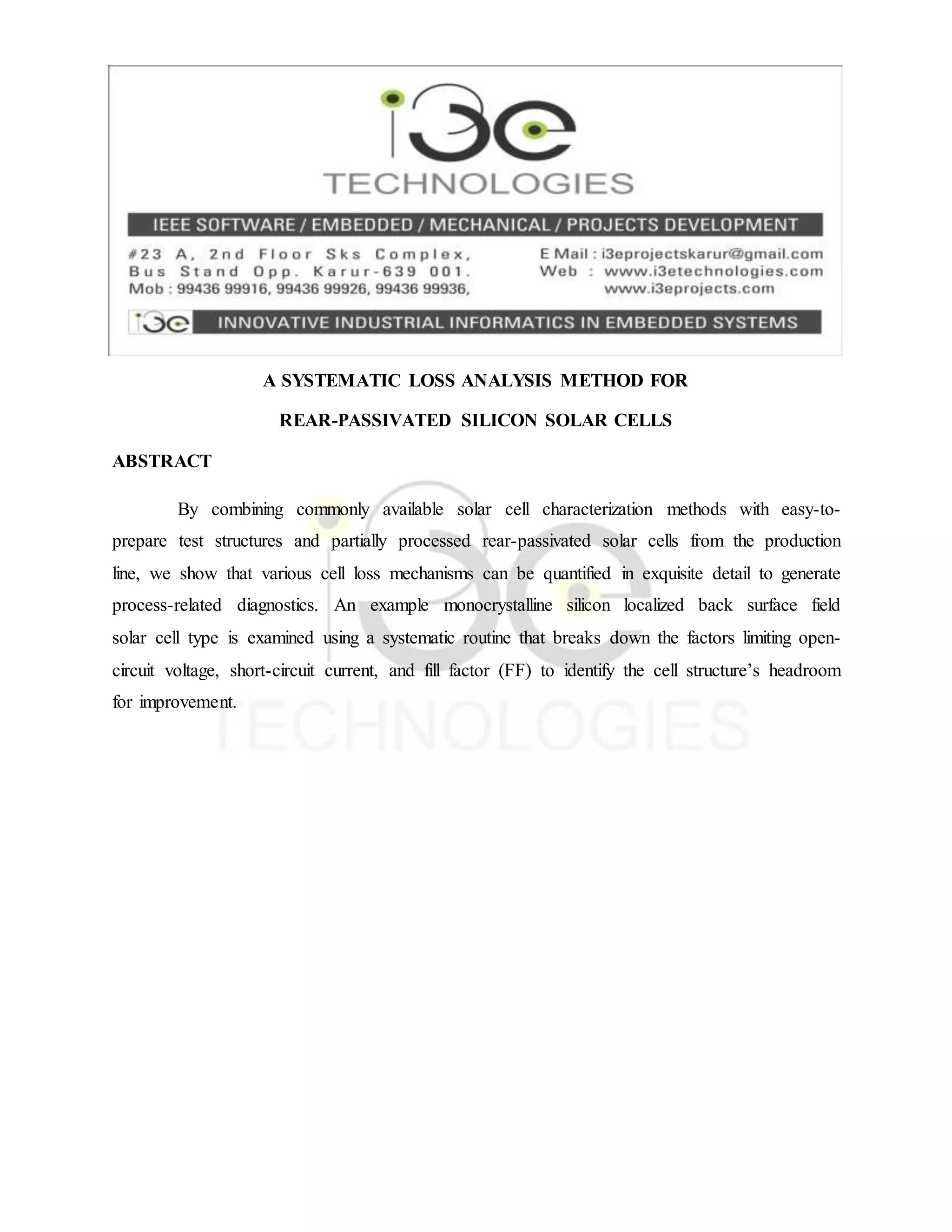 A systematic loss analysis method for rear passivated silicon solar ...