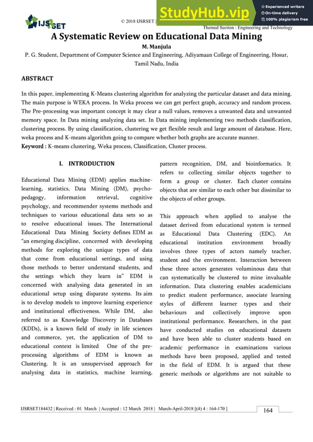 A Systematic Review On Educational Data Mining | PDF