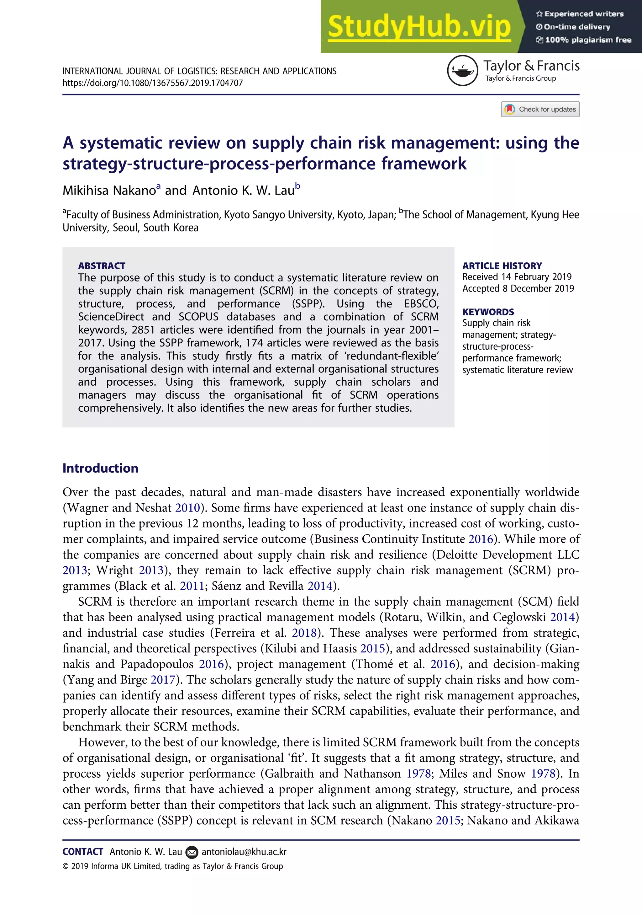 A Systematic Review On Supply Chain Risk Management Using The Strategy ...