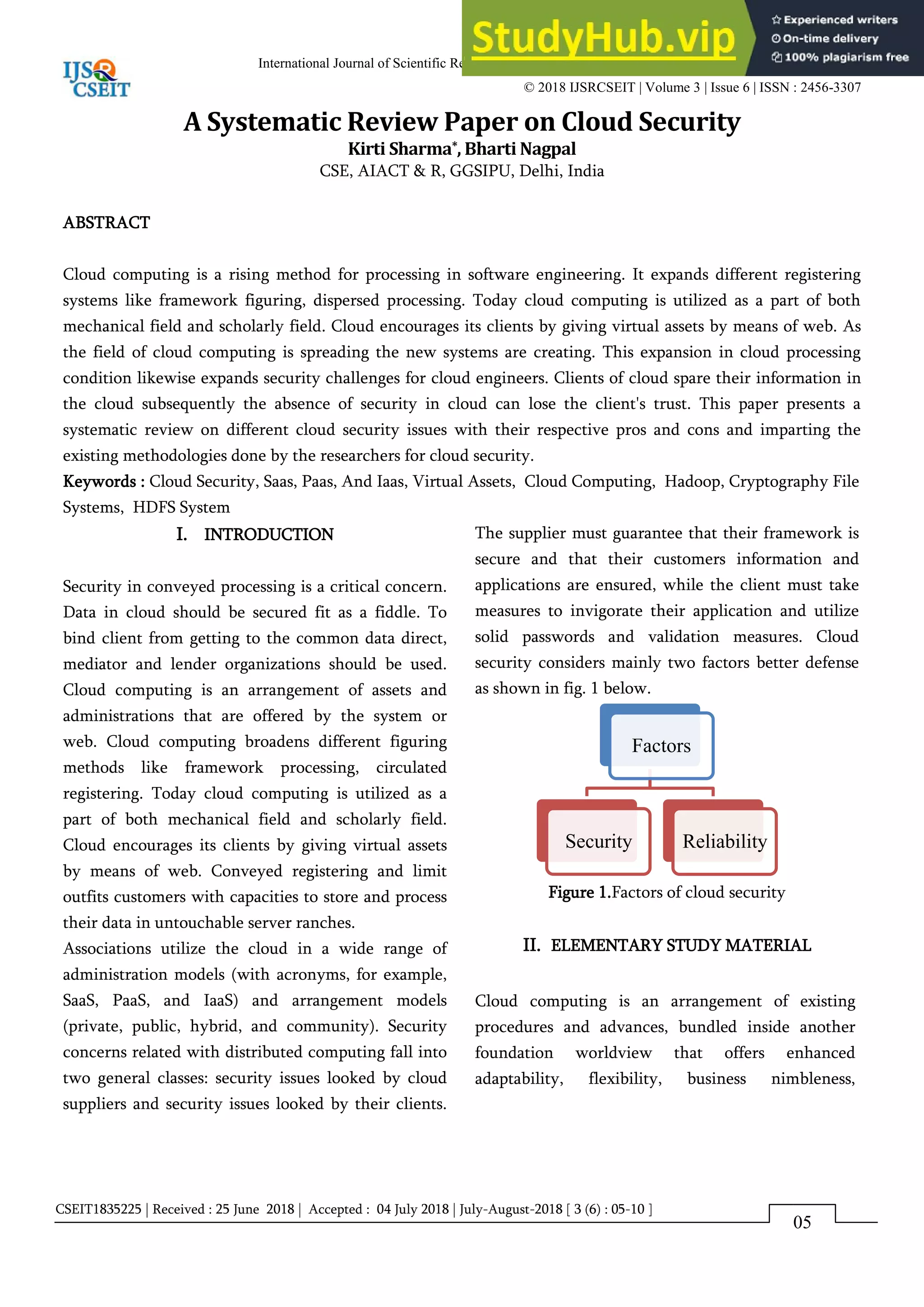 A Systematic Review Paper On Cloud Security | PDF