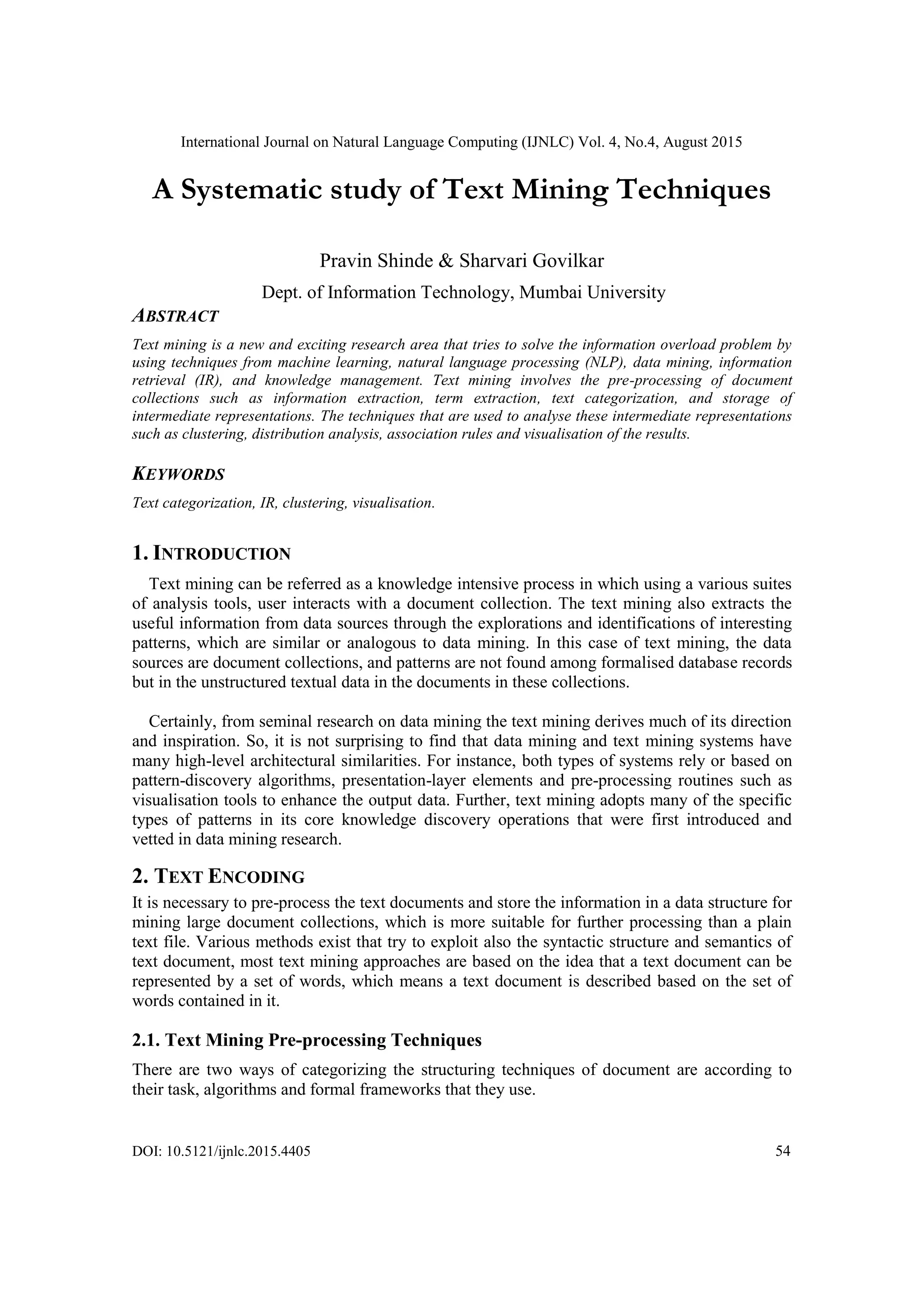 A systematic study of text mining techniques | PDF