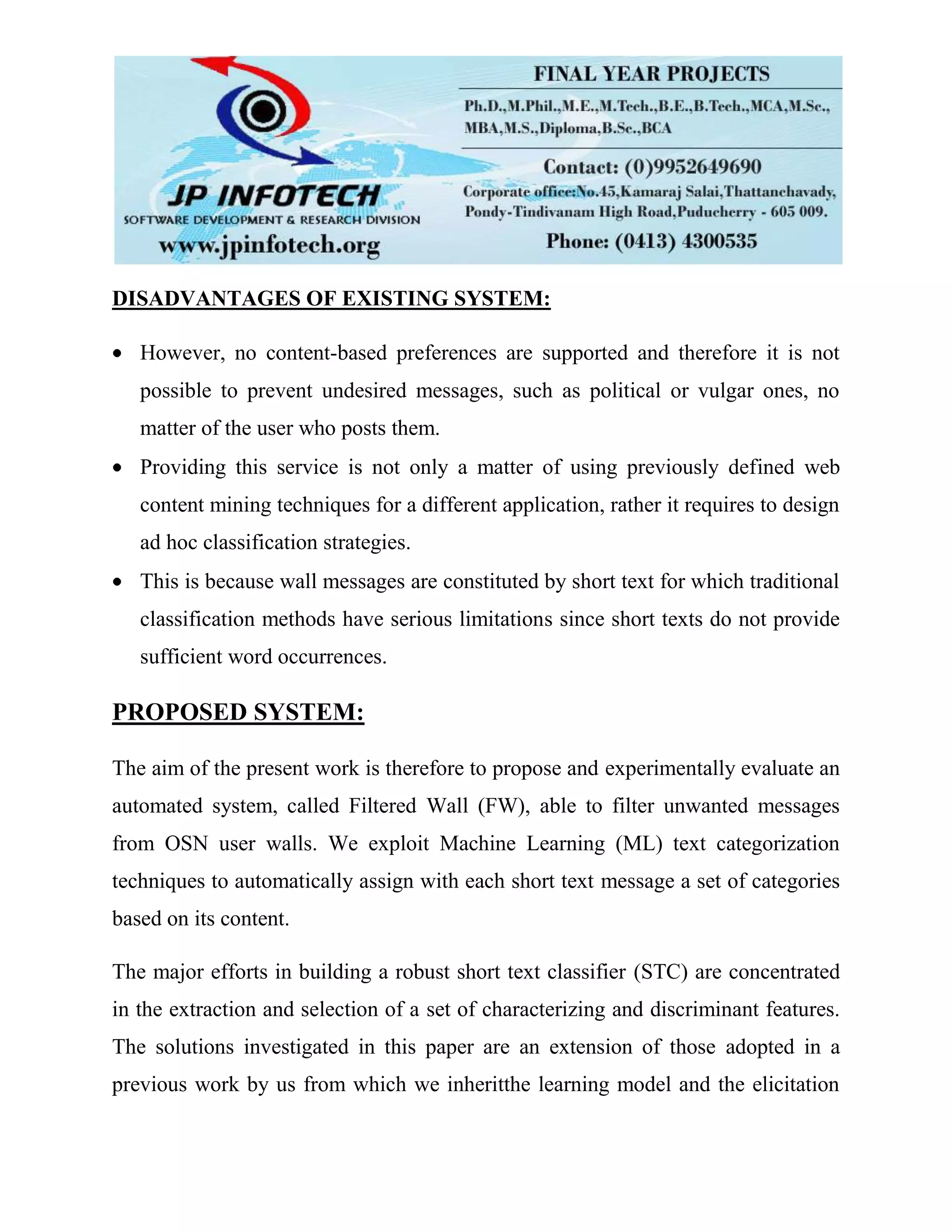 A system to filter unwanted messages from osn user walls | DOCX