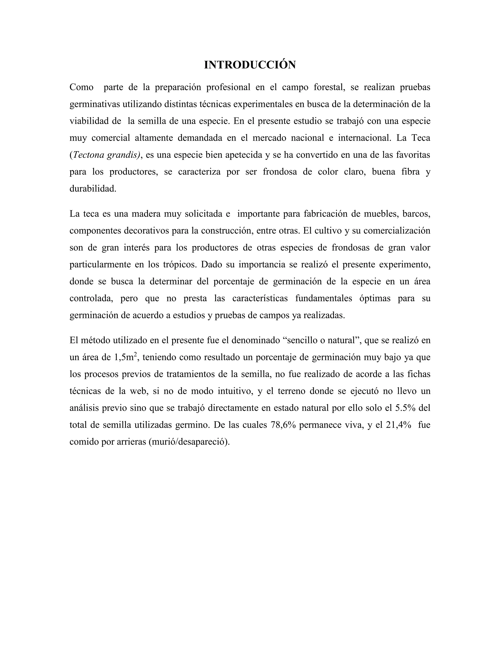 ANÀLISIS SILVICULTURAL GERMINATIVO DE LA TECA (Tectona grandis) EN ...