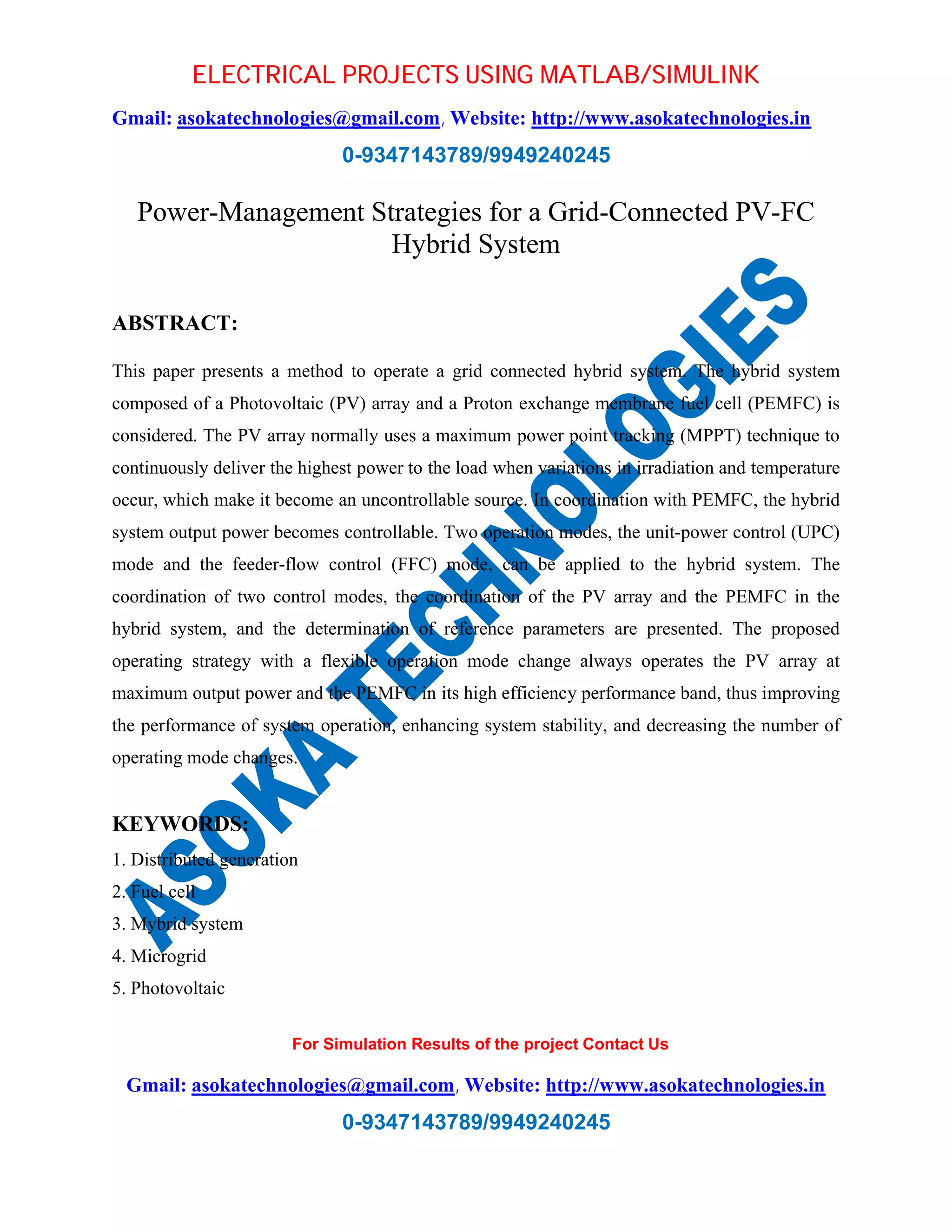 power management strategies for a grid-connected PV-FC Hybrid system | PDF