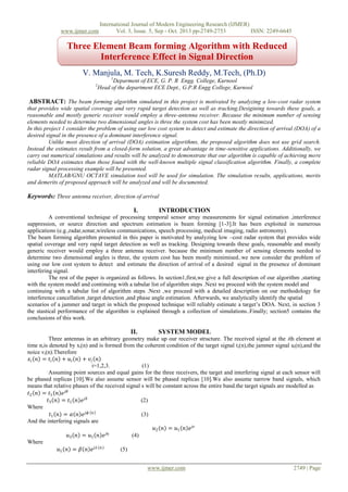 Three Element Beam forming Algorithm with Reduced Interference Effect in Signal Direction | PDF