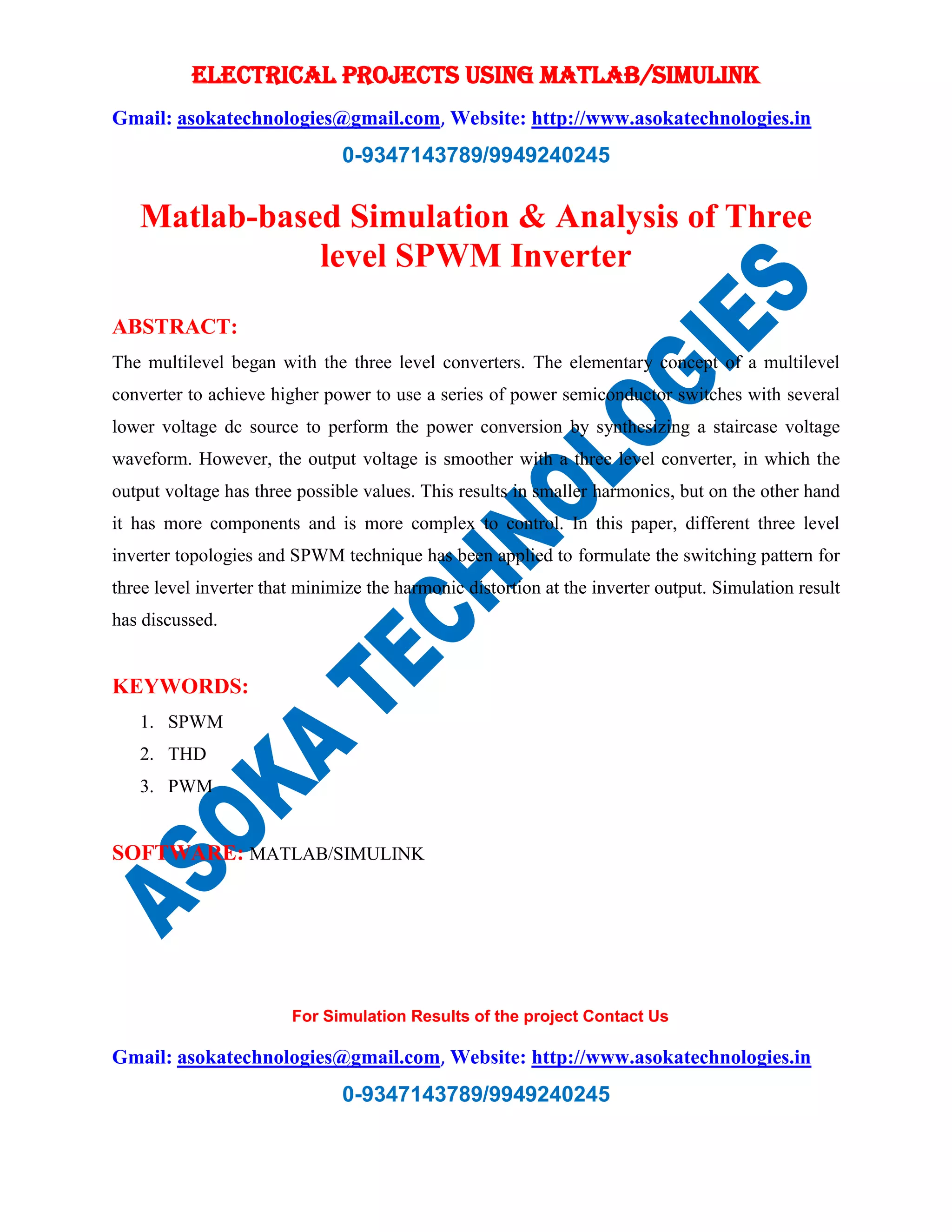 Matlab-based Simulation & Analysis of Three level SPWM Inverter | PDF