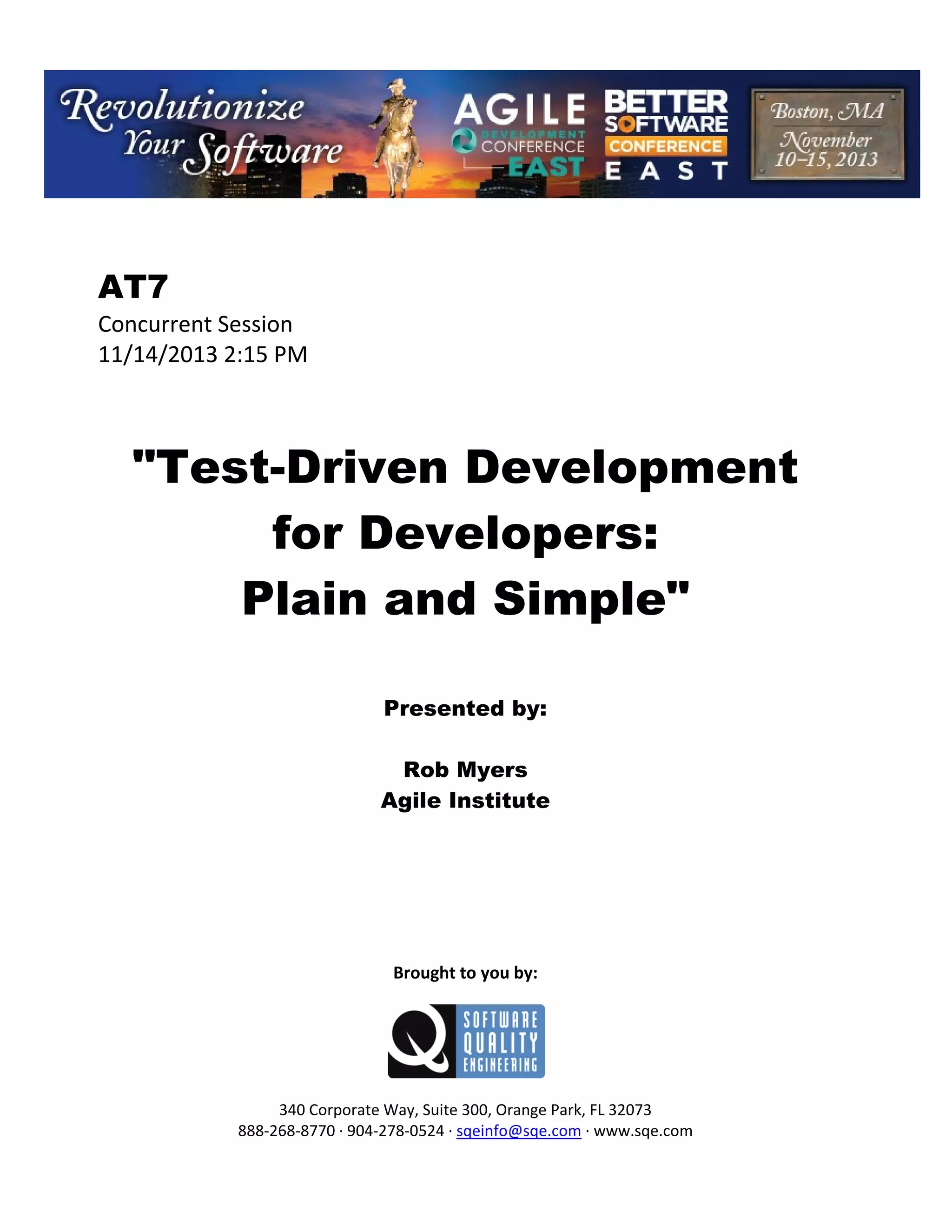 Test-Driven Development for Developers: Plain and Simple | PDF