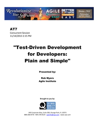Test-Driven Development for Developers: Plain and Simple | PDF