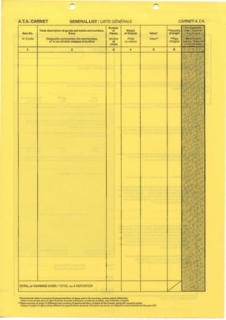 ATA Carnet - Sample | PDF | Business | Business and Finance