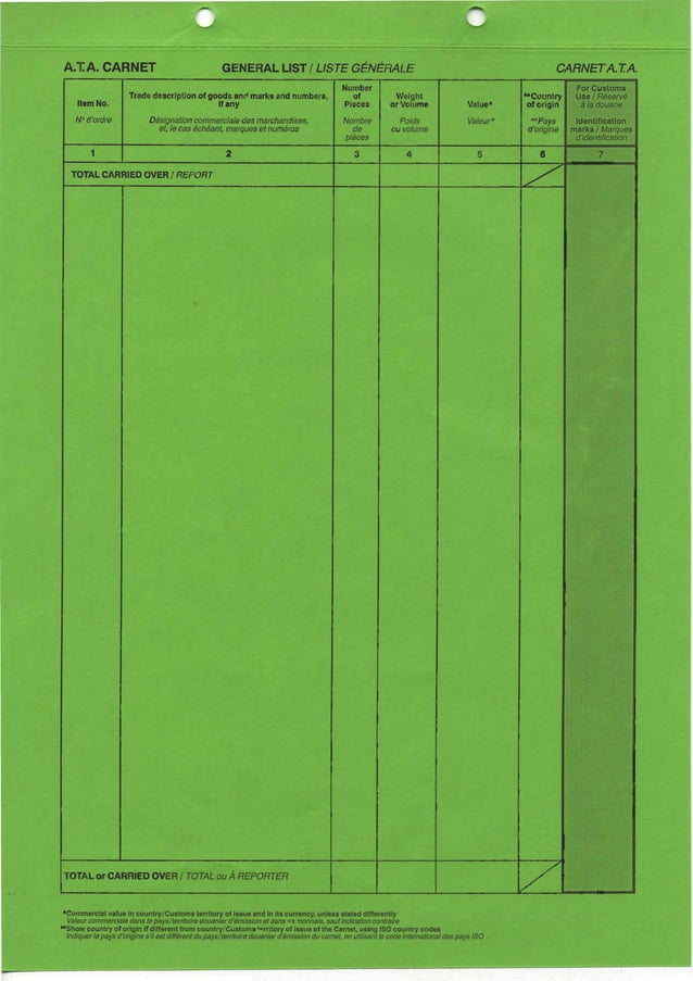 ATA Carnet - Sample | PDF