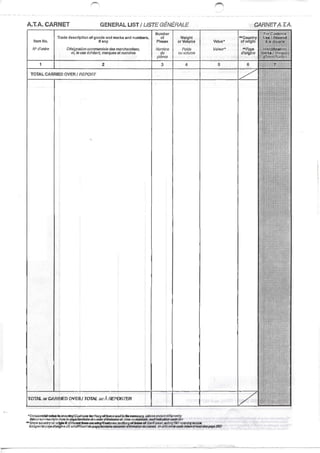 ATA Carnet - Sample | PDF | Business | Business and Finance