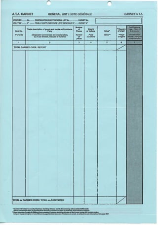 ATA Carnet - Sample | PDF | Business | Business and Finance