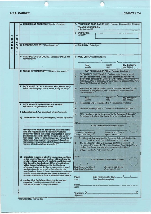 ATA Carnet - Sample
