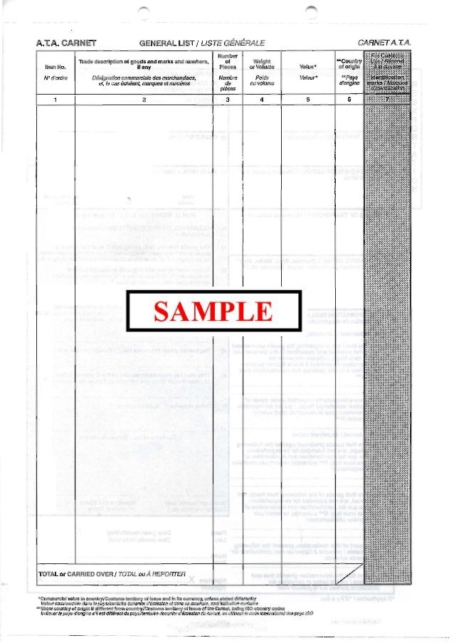 ATA Carnet - Sample