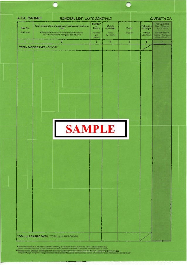 ATA Carnet - Sample