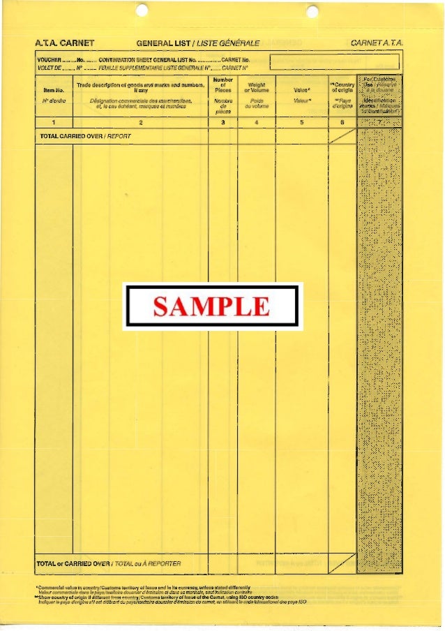 ATA Carnet - Sample
