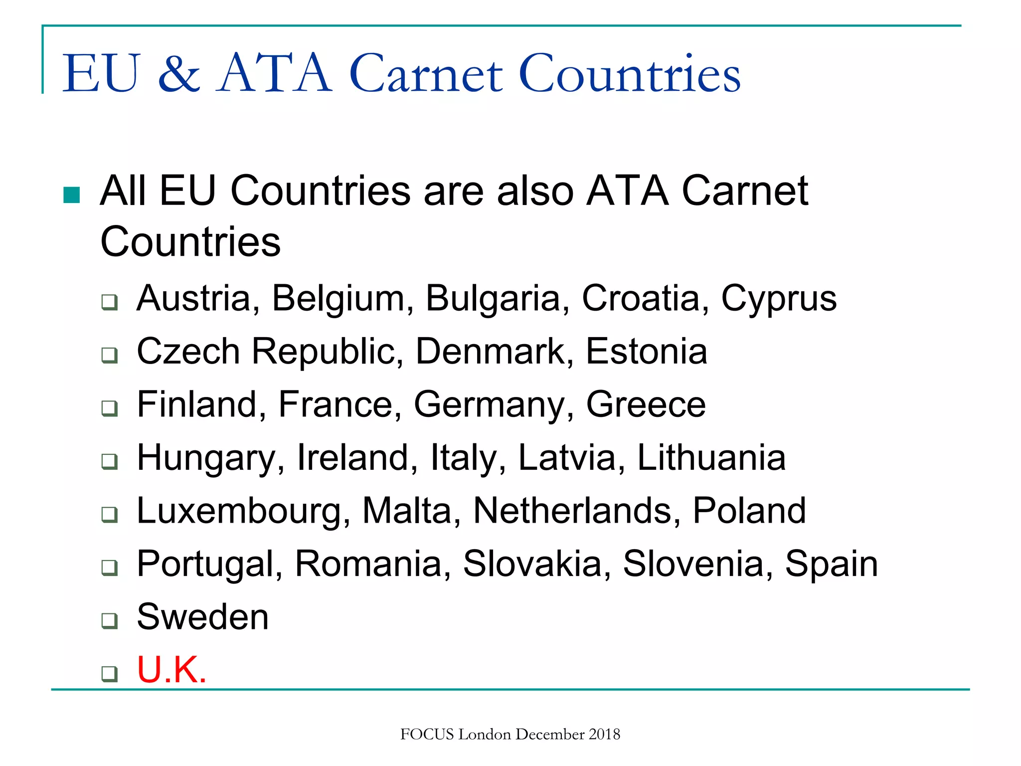 ATA Carnets: Easy Temporary Entry & Exit | PPTX