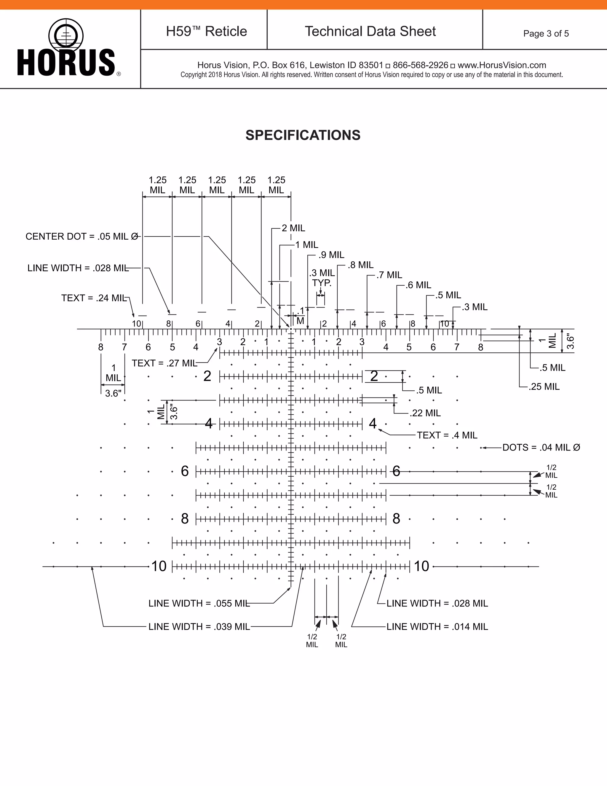 Technical Sheet | ATACR HORUS H59 Reticle | Optics Trade | PDF