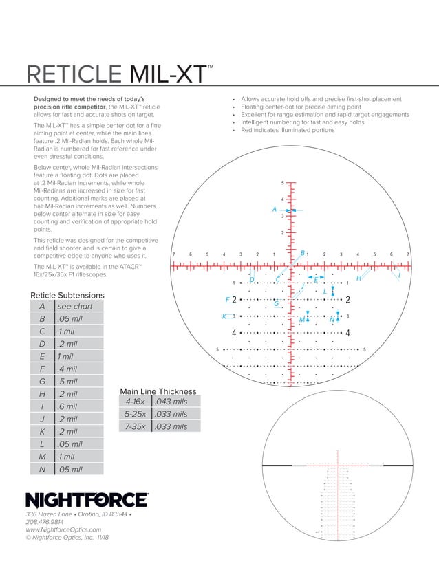 Specifications Sheet | ATACR MIL-XT Reticle | Optics Trade | PDF
