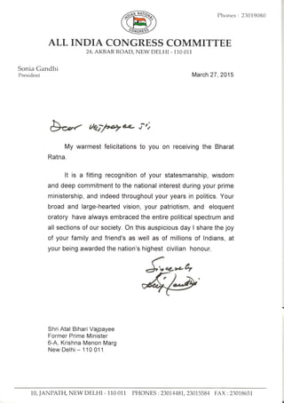 Atal bihari vajpaiji letter | PDF | Hinduism | Religion & Spirituality