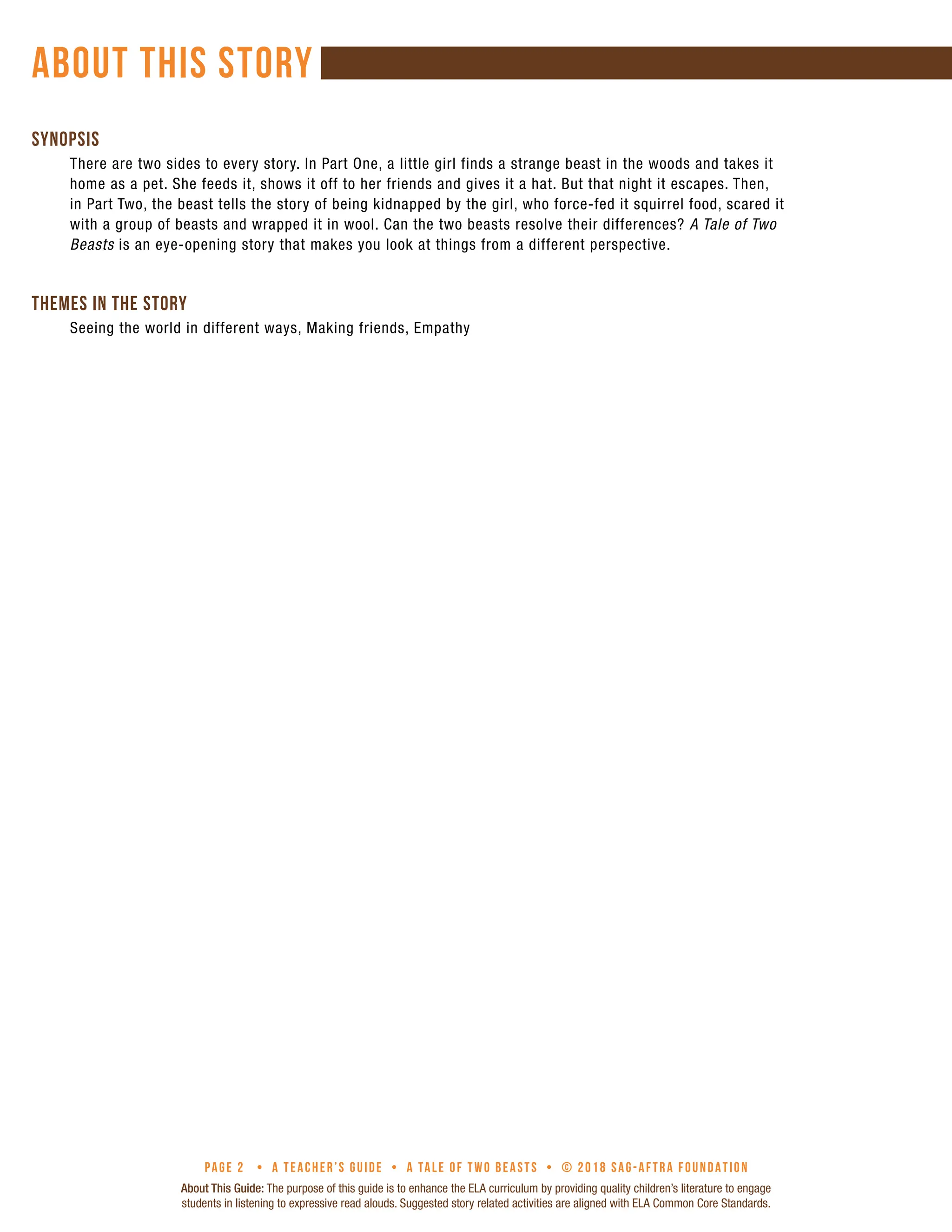 storyline online teacher's guide - tale of two beasts | PDF