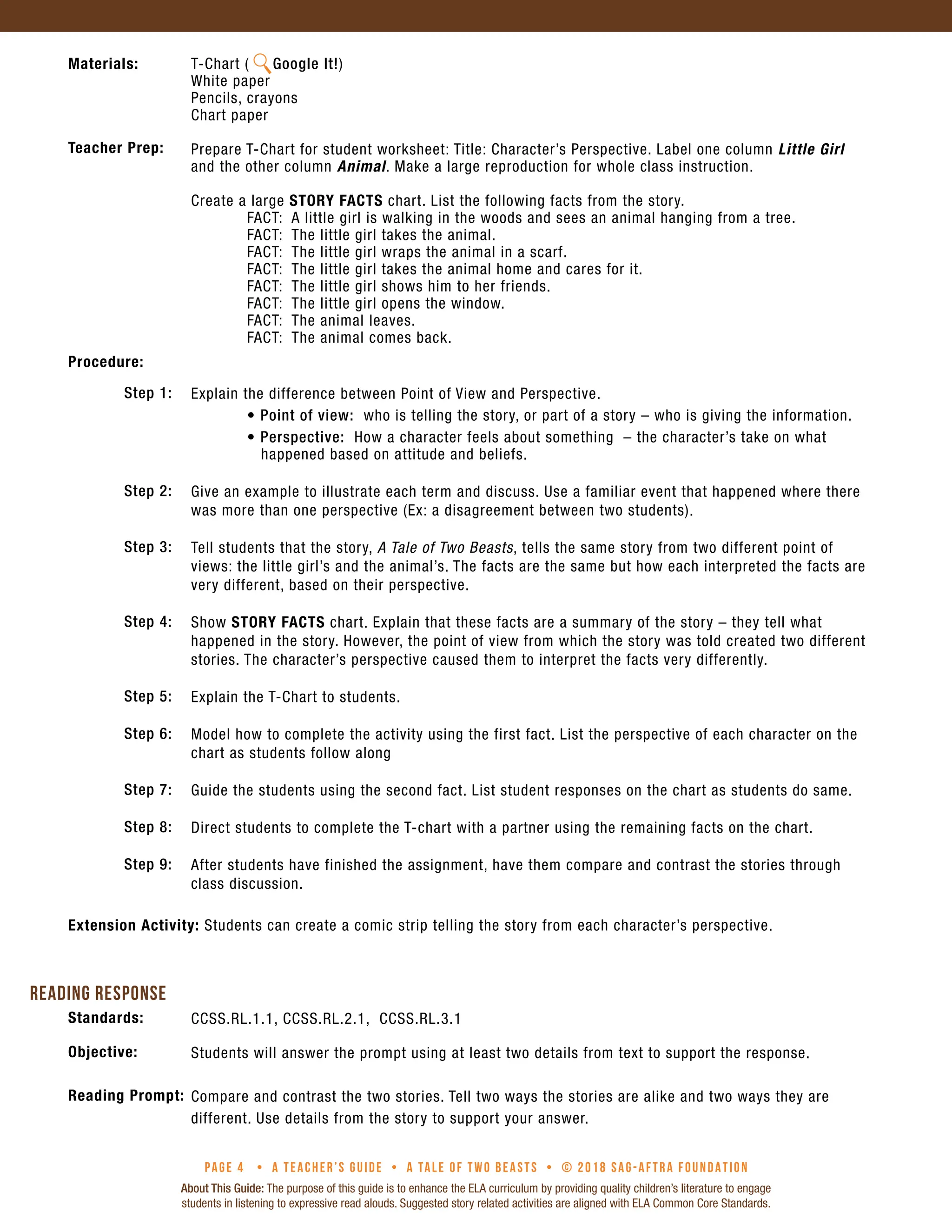 storyline online teacher's guide - tale of two beasts | PDF