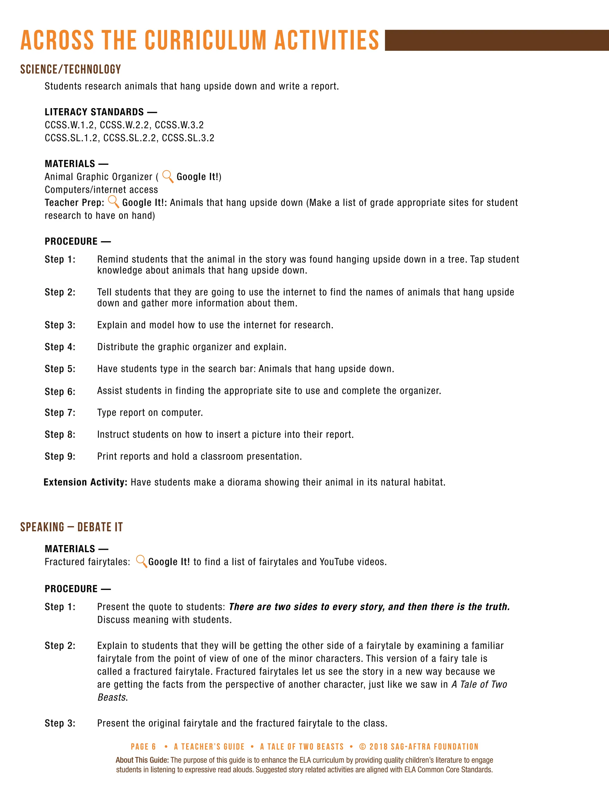 storyline online teacher's guide - tale of two beasts | PDF