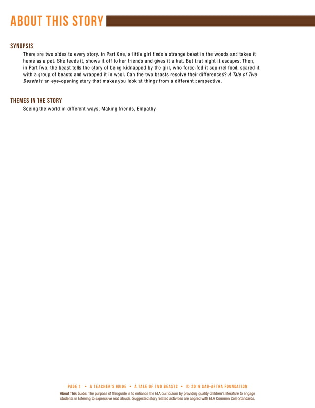 storyline online teacher's guide - tale of two beasts | PDF | Factual ...
