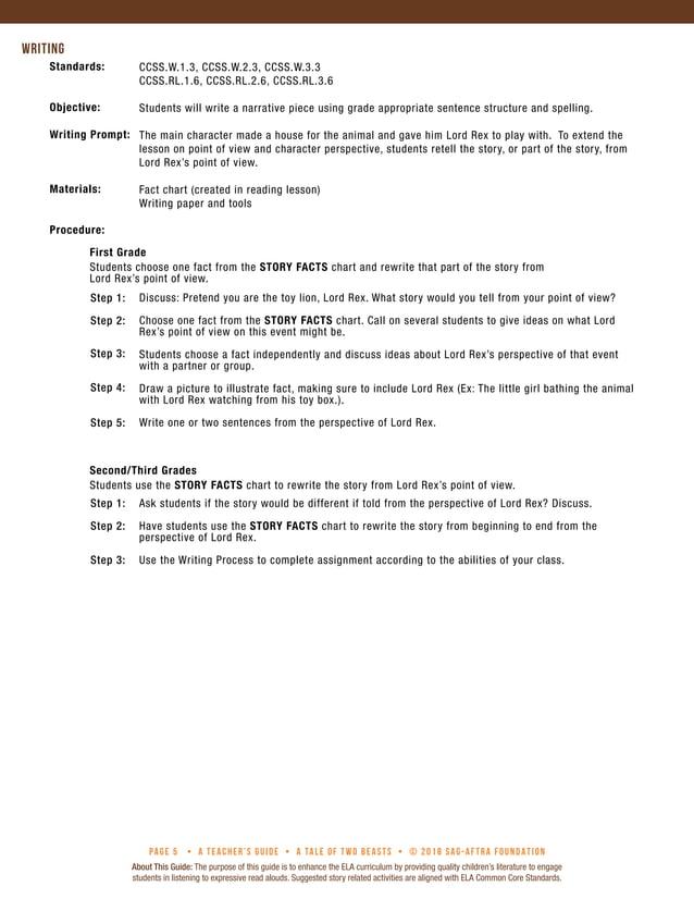 storyline online teacher's guide - tale of two beasts | PDF | Factual ...