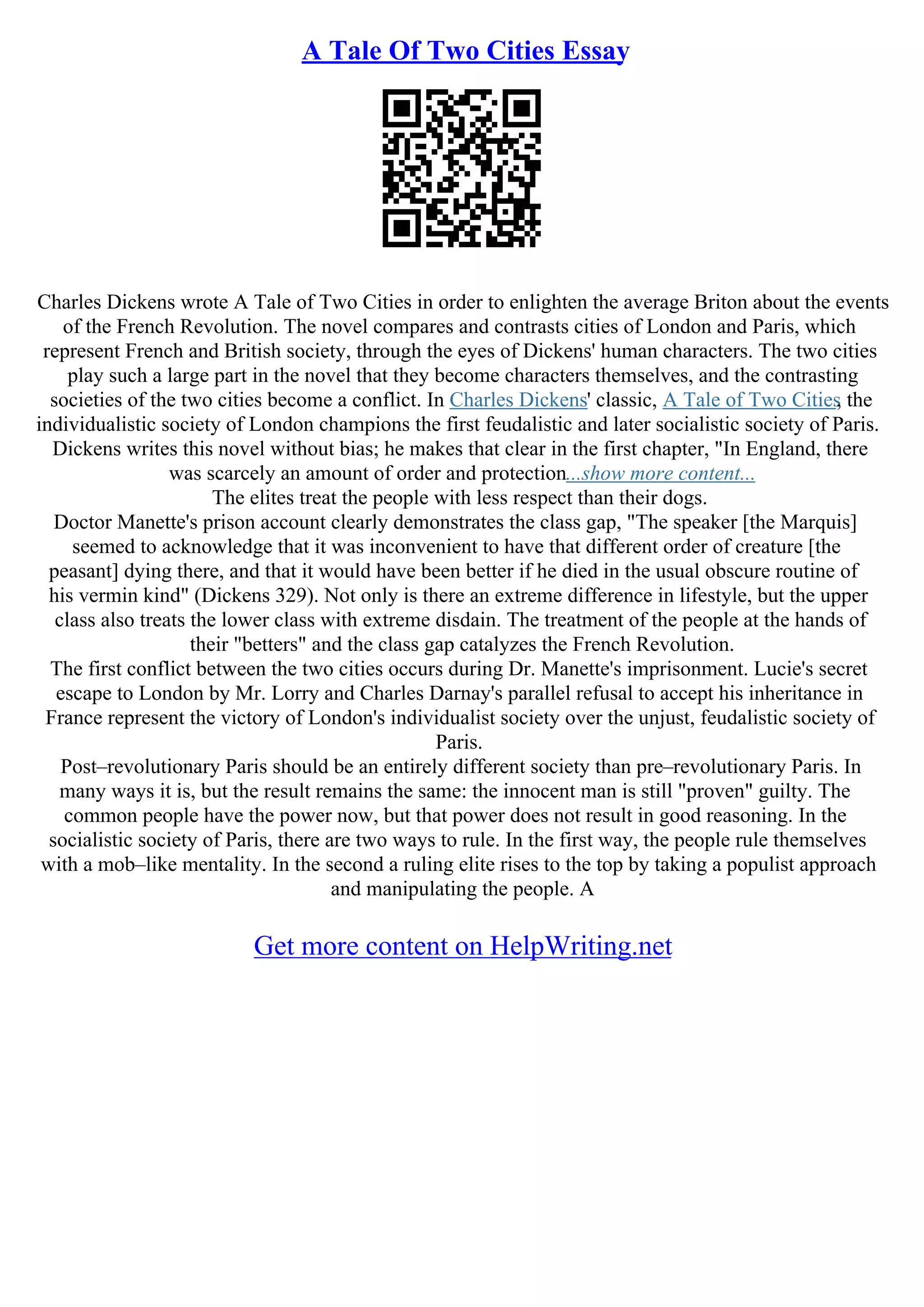 A Tale Of Two Cities Essay | PDF