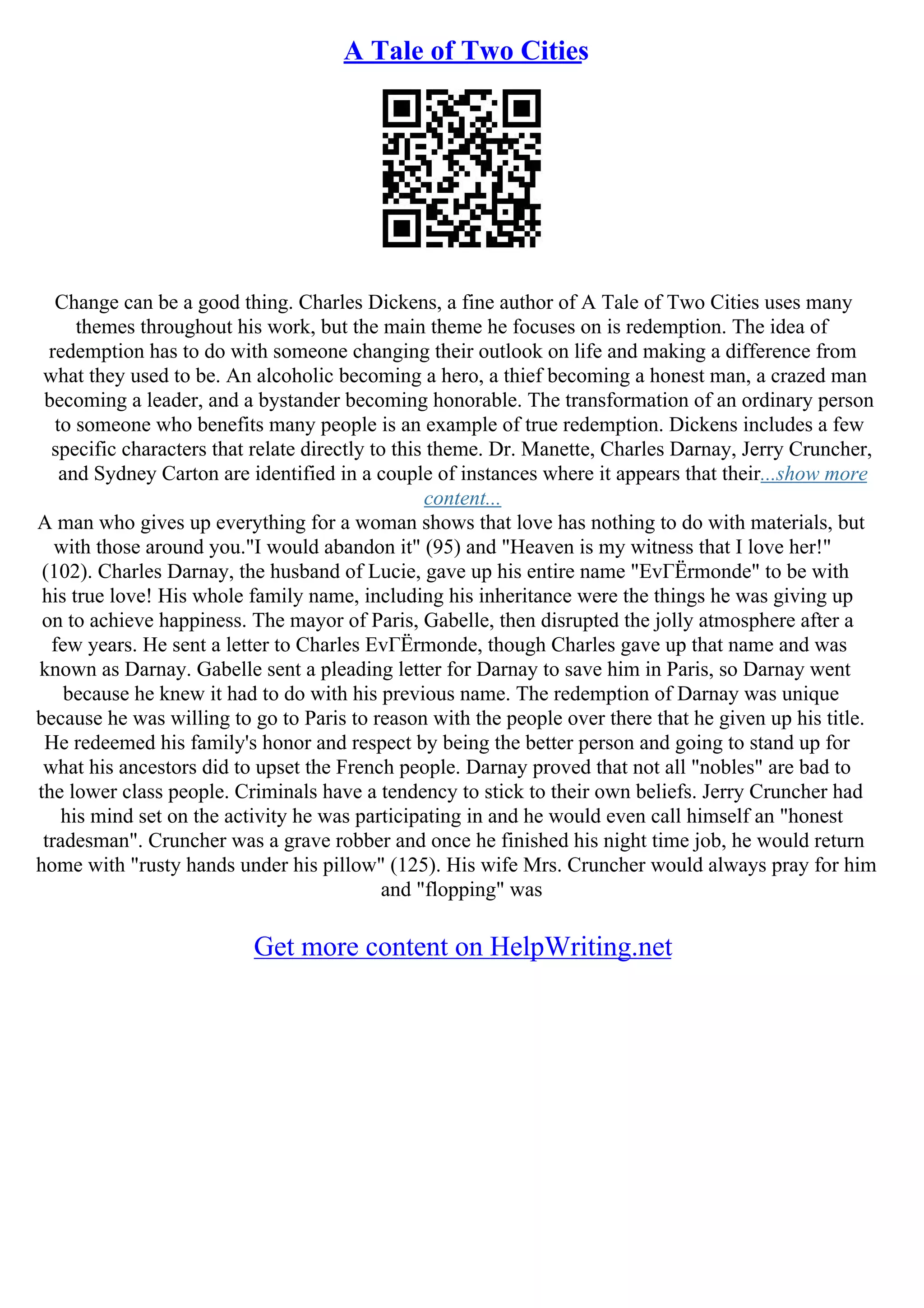 A Tale Of Two Cities Essay | PDF