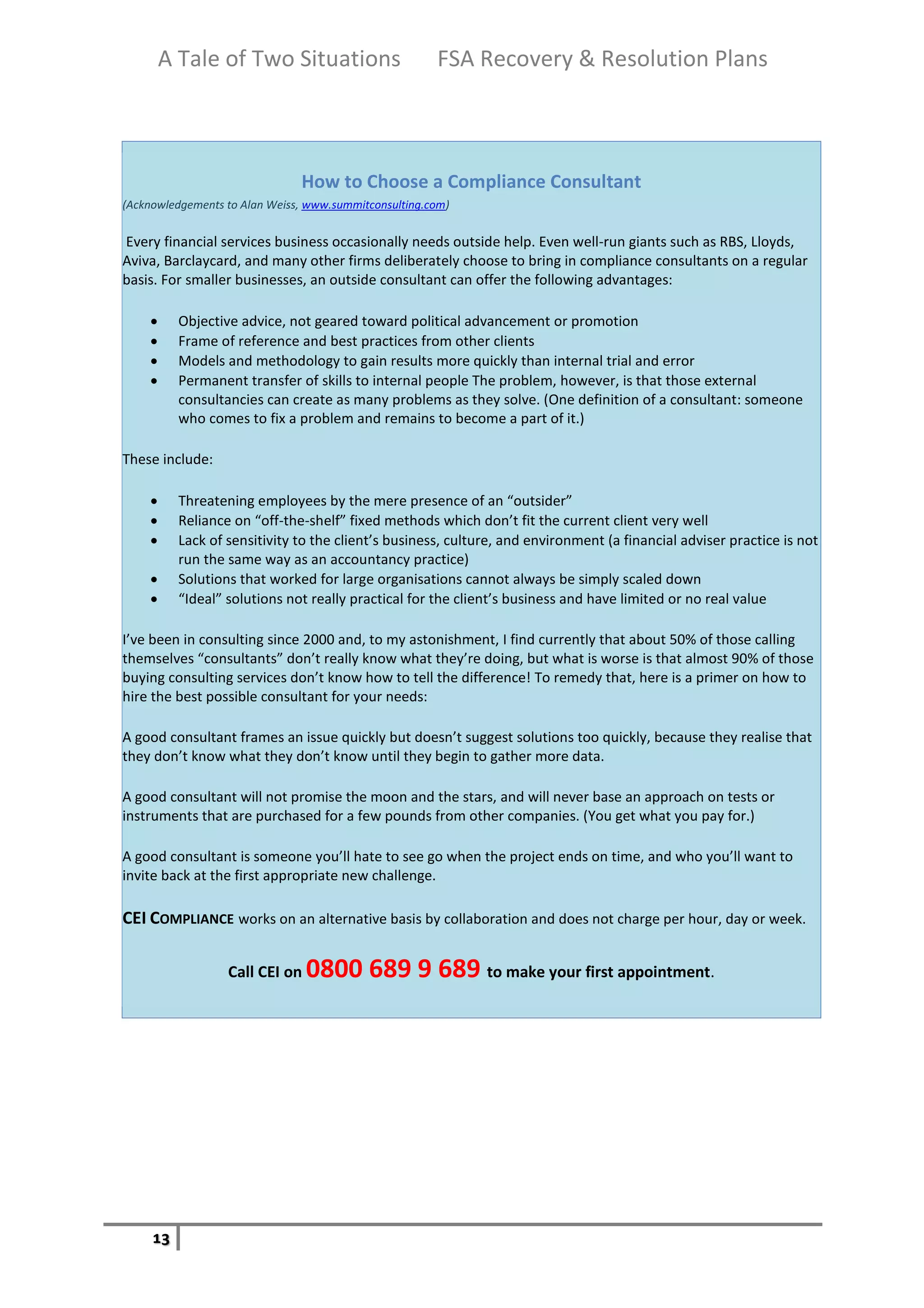 A Tale of Two Situations - Recovery & Resolution Planning - UK FSA | PDF