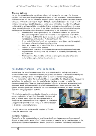 A Tale of Two Situations - Recovery & Resolution Planning - UK FSA | PDF