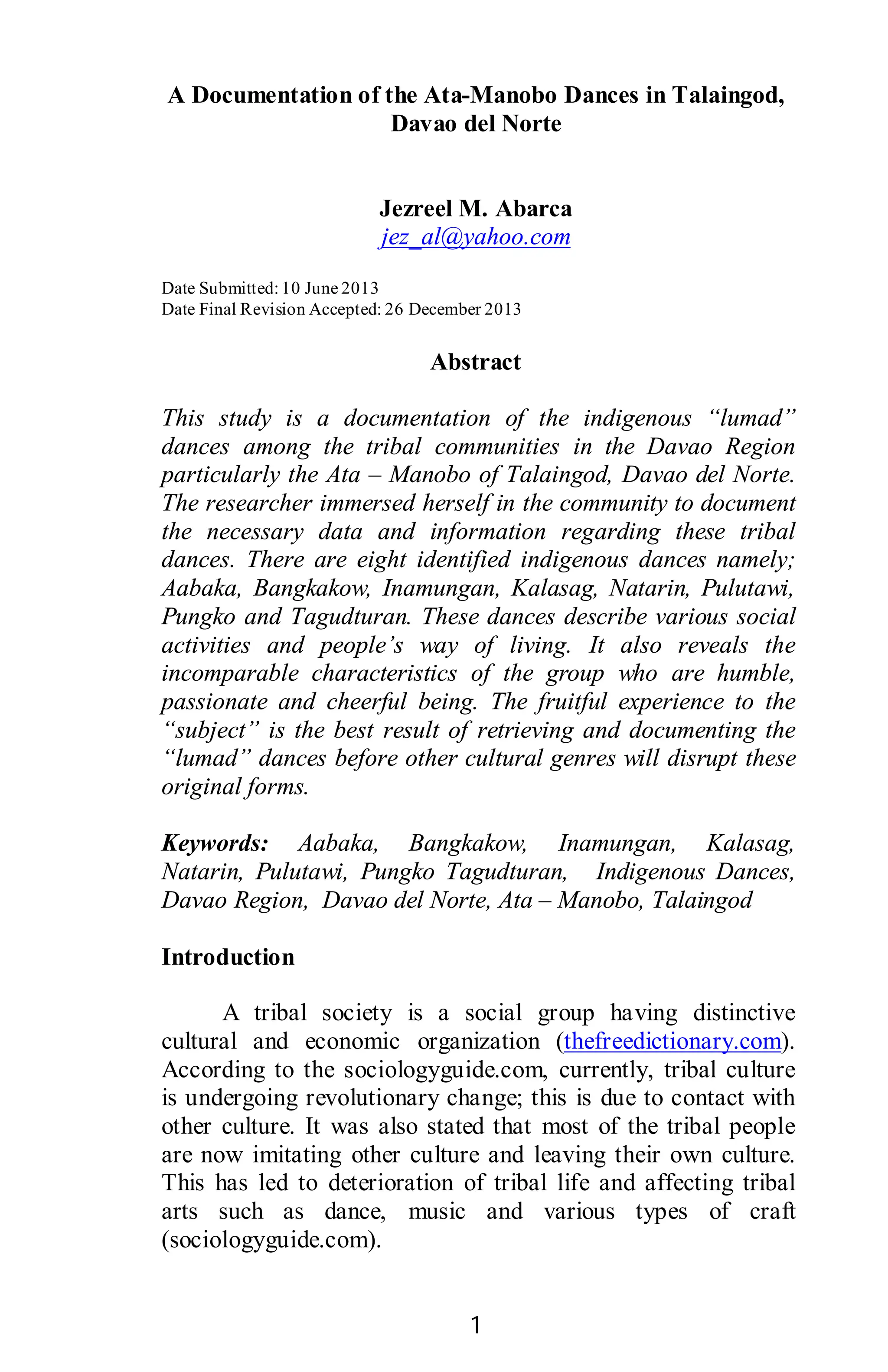 ATA MANOBO DANCES in TALAINGOD, DAVAO DEL NORTE | PDF