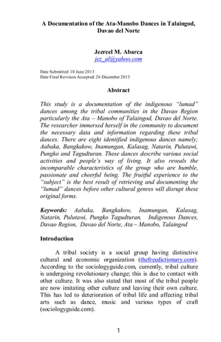 ATA MANOBO DANCES in TALAINGOD, DAVAO DEL NORTE | PDF