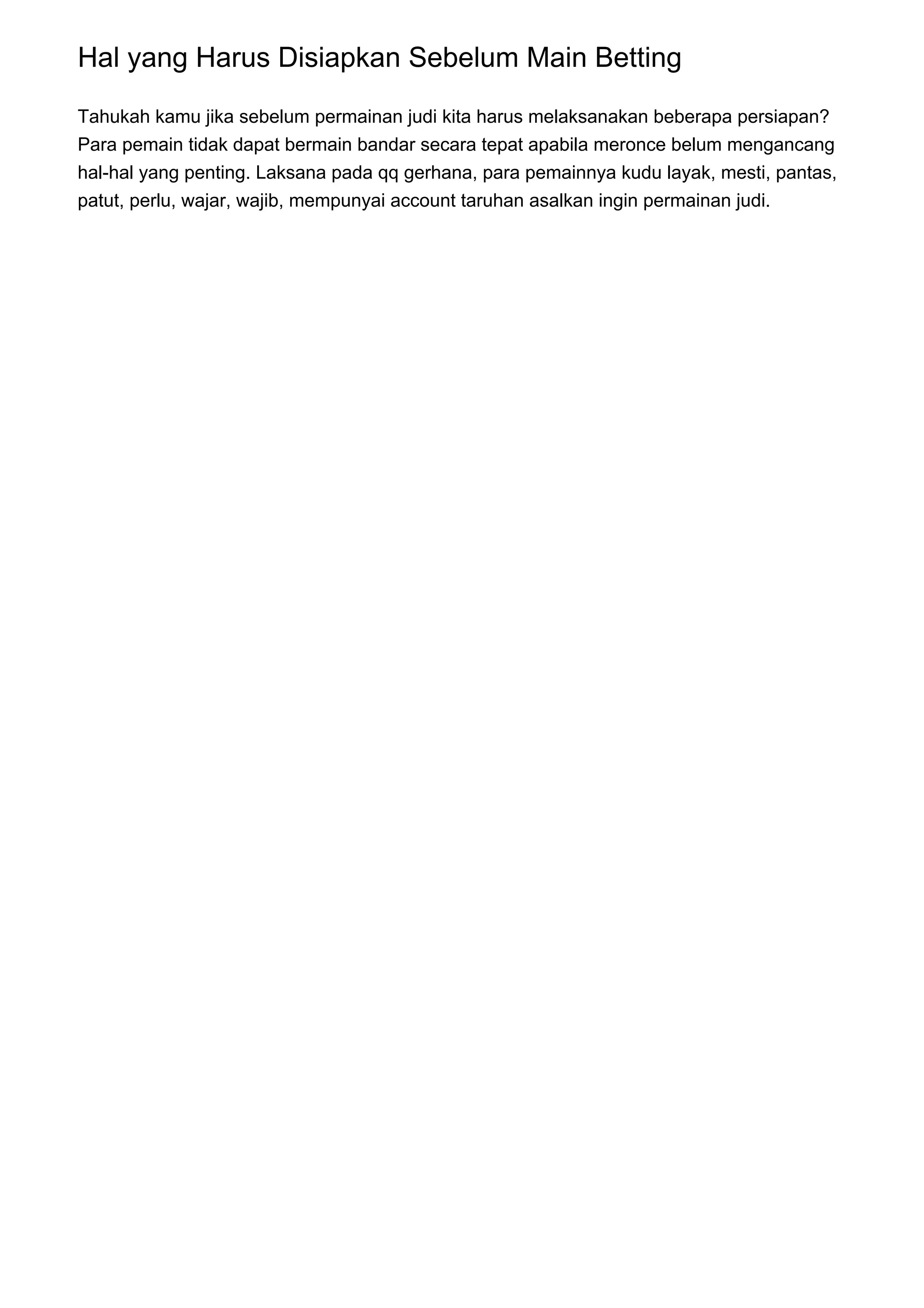 Hal yang Harus Disiapkan Sebelum Main Betting | PDF
