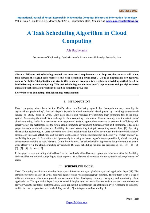 A Task Scheduling Algorithm in Cloud Computing | PDF | Free Download