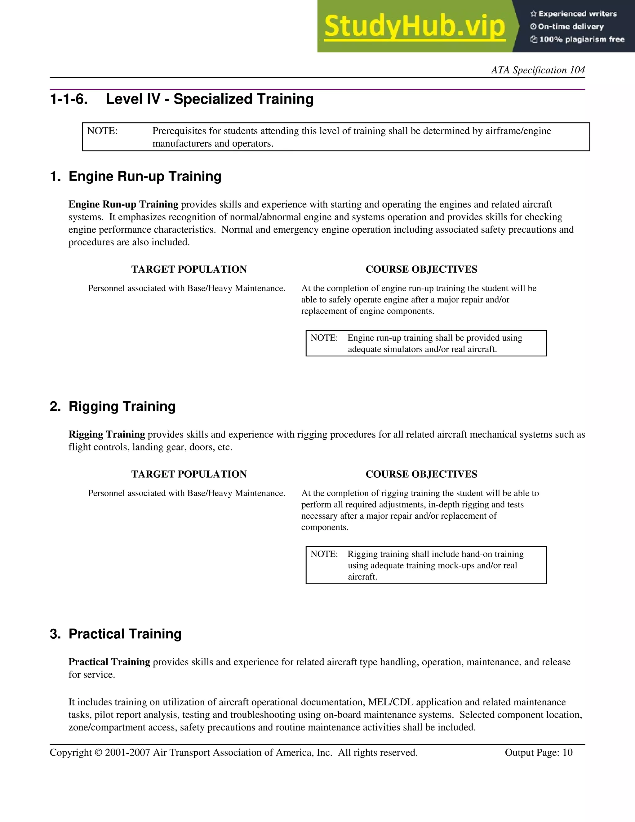 ATA Specification 104 Guidelines For Aircraft Maintenance Training | PDF