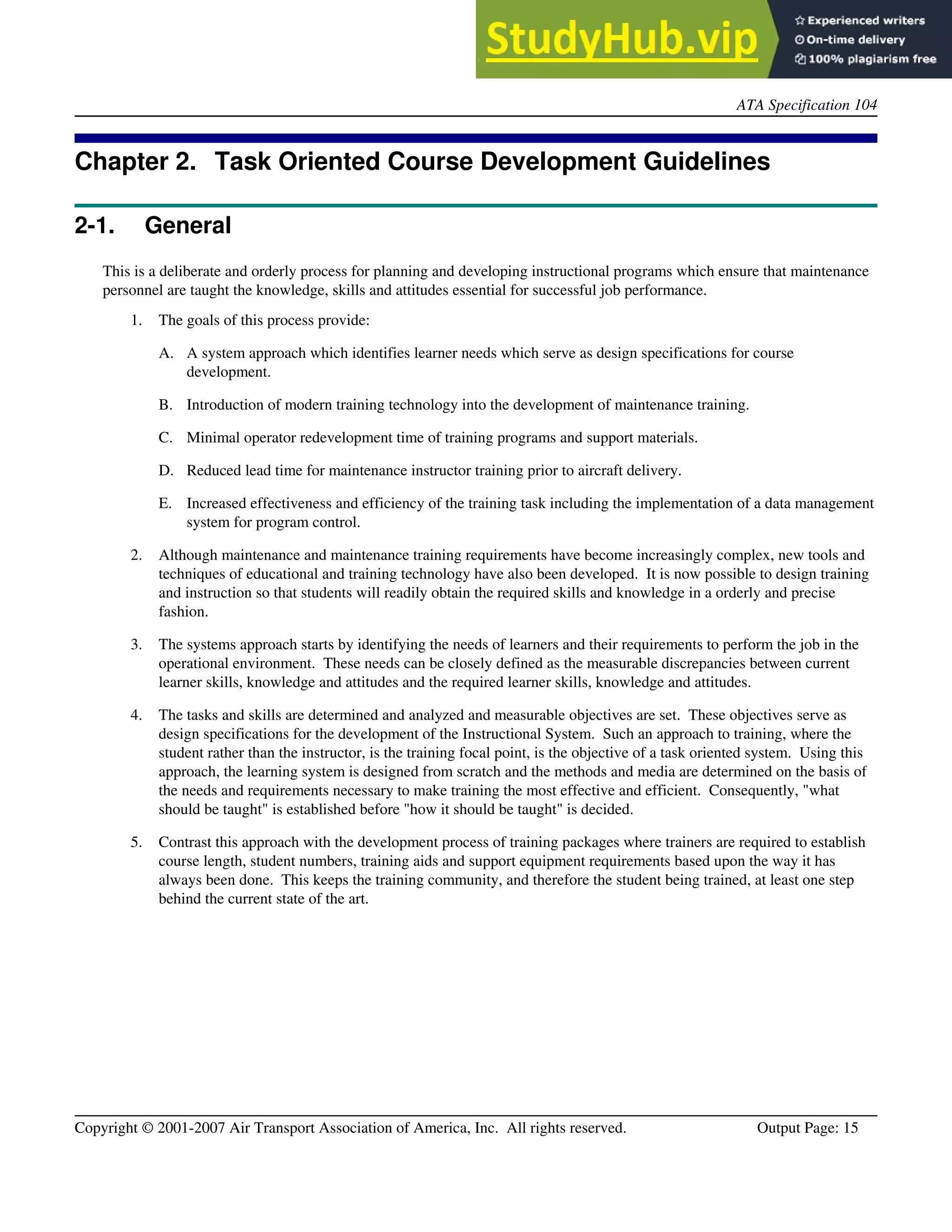 ATA Specification 104 Guidelines For Aircraft Maintenance Training | PDF