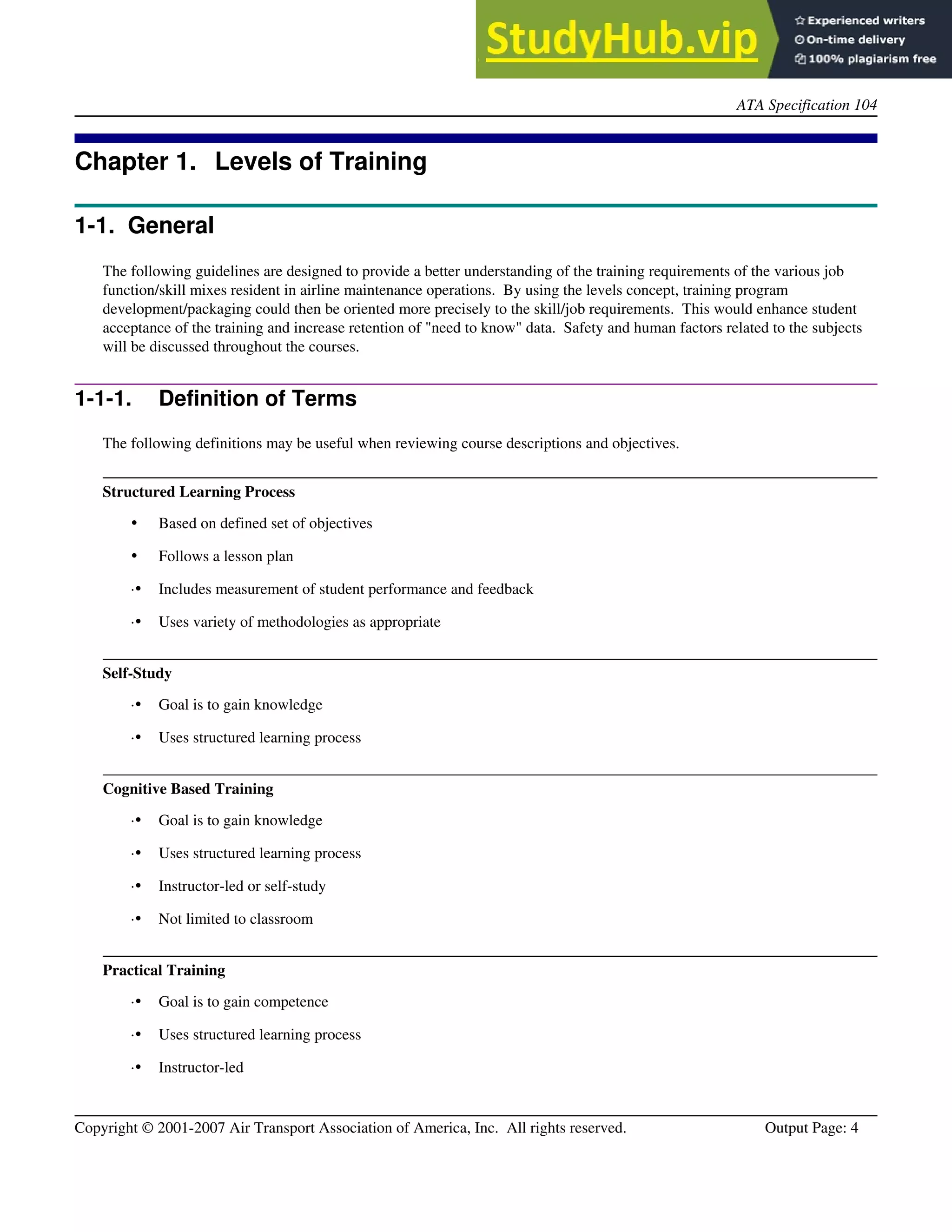 ATA Specification 104 Guidelines For Aircraft Maintenance Training | PDF