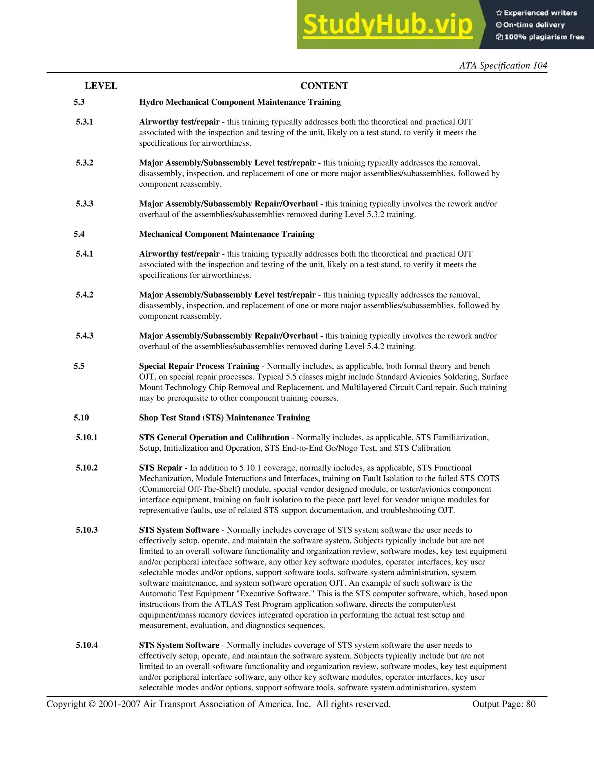 ATA Specification 104 Guidelines For Aircraft Maintenance Training | PDF