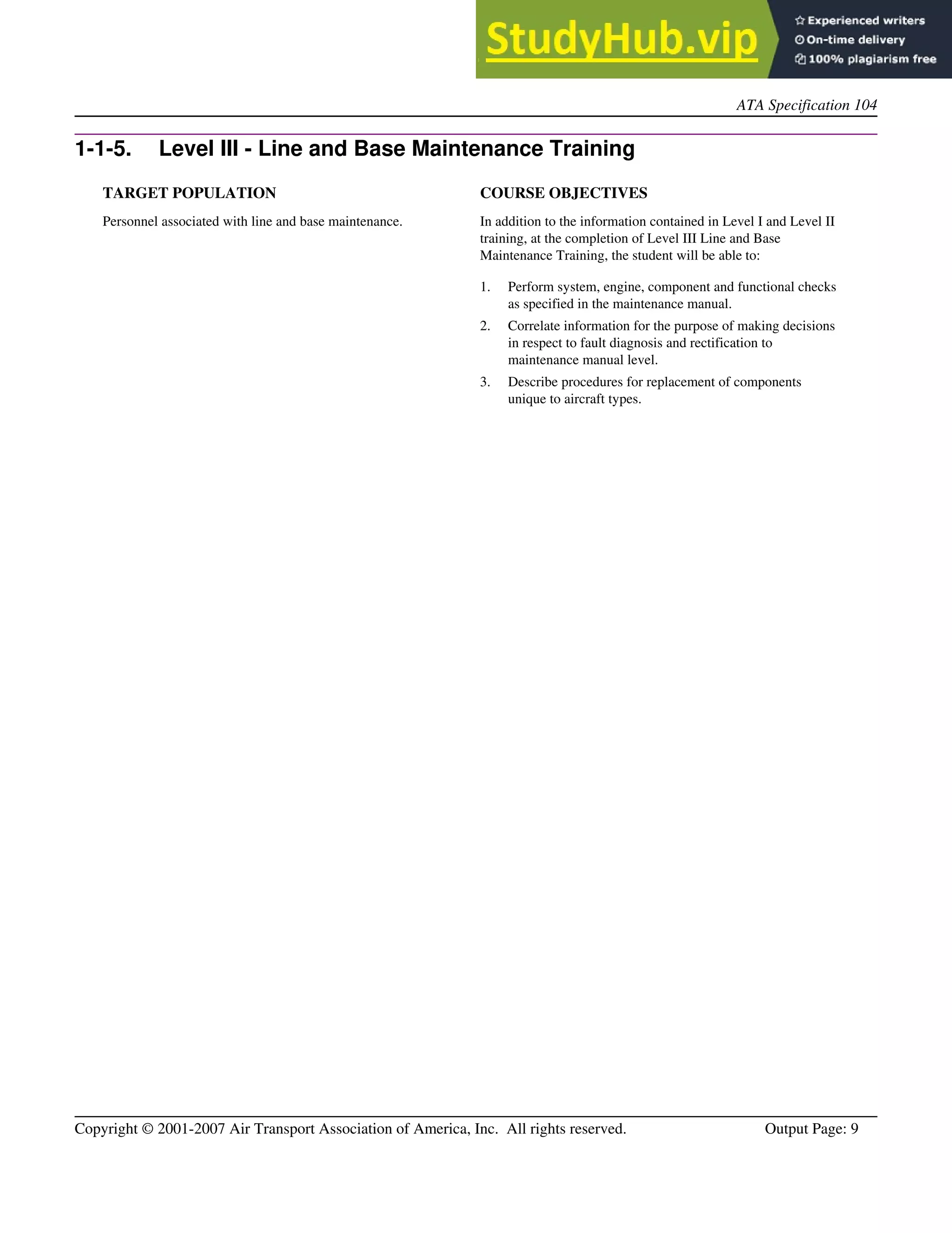 ATA Specification 104 Guidelines For Aircraft Maintenance Training | PDF