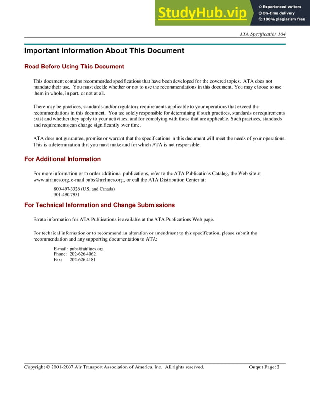 ATA Specification 104 Guidelines For Aircraft Maintenance Training ...