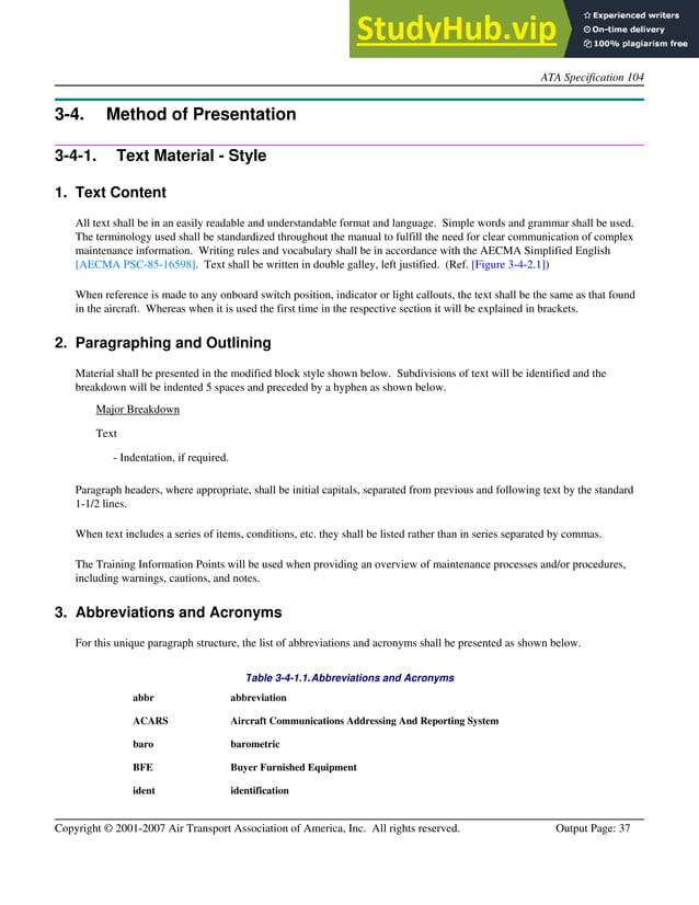 ATA Specification 104 Guidelines For Aircraft Maintenance Training ...
